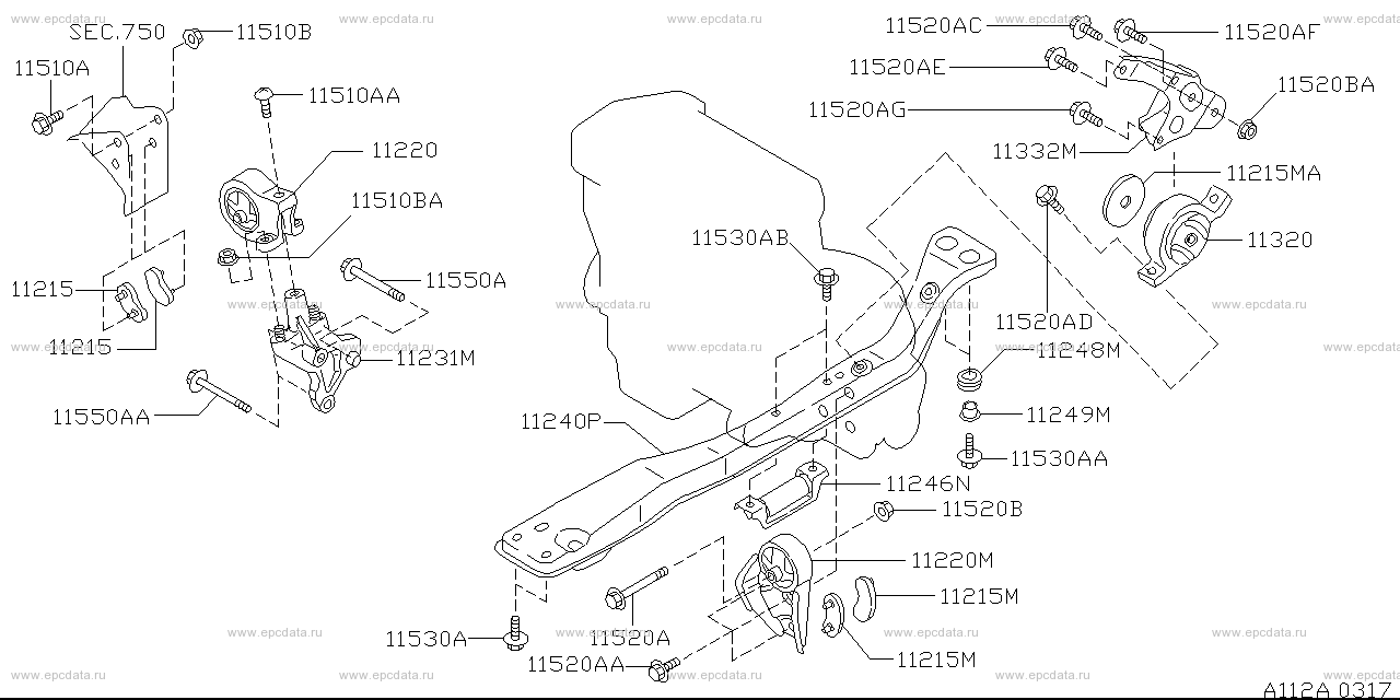 Engine & transmission mounting (unit) для Nissan March K11, 2 поколение ...