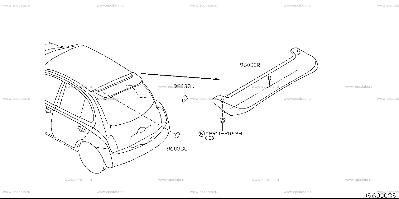 960 - air spoiler (body) for March AK12 Nissan March - Genuine parts ...