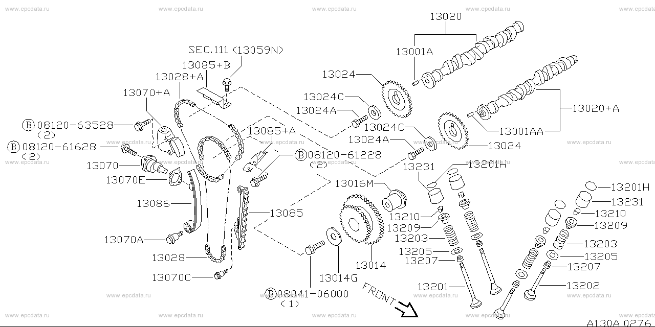 Cam shaft & valve mechanism (engine) for Nissan Pulsar N14, 4 ...