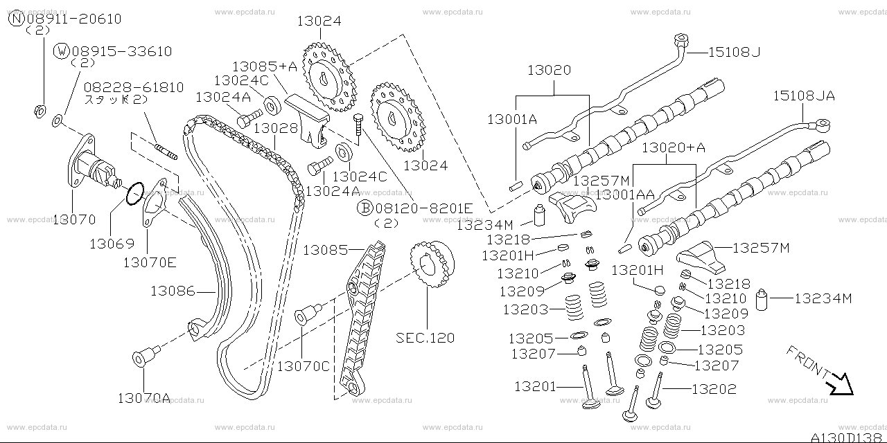 Cam shaft & valve mechanism (engine) for Nissan Pulsar N15, 5 ...