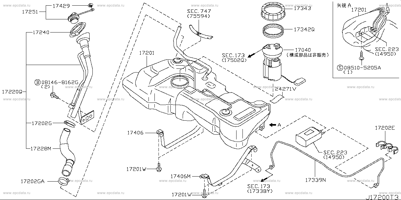 Fuel tank (chassis) for Nissan AD Y12, 4 generation 12.2006 - 12.2016 ...