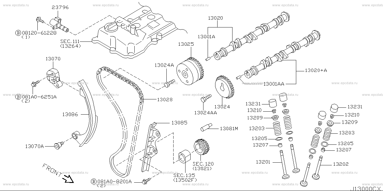Cam shaft & valve mechanism (engine) for Nissan Cube Z11, 2 generation ...