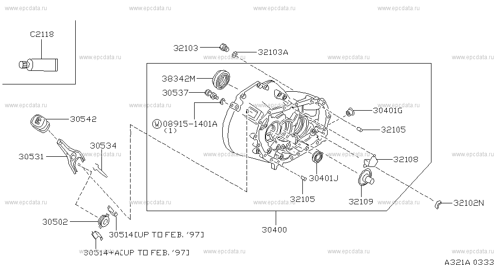 Transmission case & clutch release (unit) for Nissan Maxima A32, 4 ...
