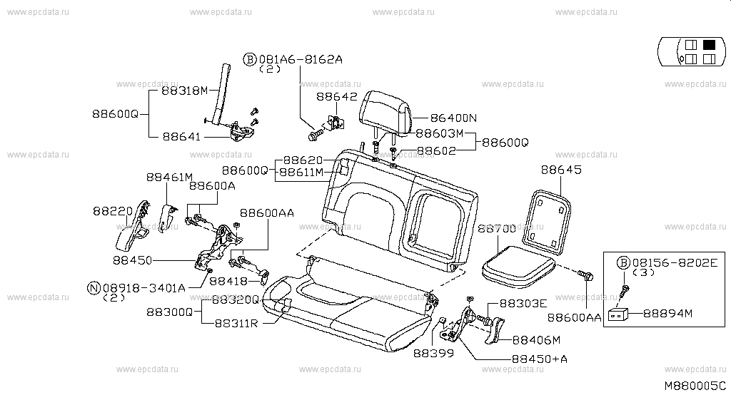 Rear seat (trim) for Nissan Navara D40, 2 generation 01.2004 - 03.2010 ...