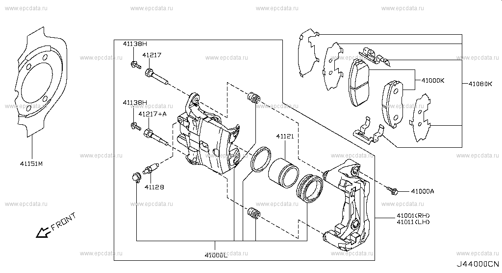 Front brake (chassis) for Nissan Teana J31, 1 generation, restyling 12. ...