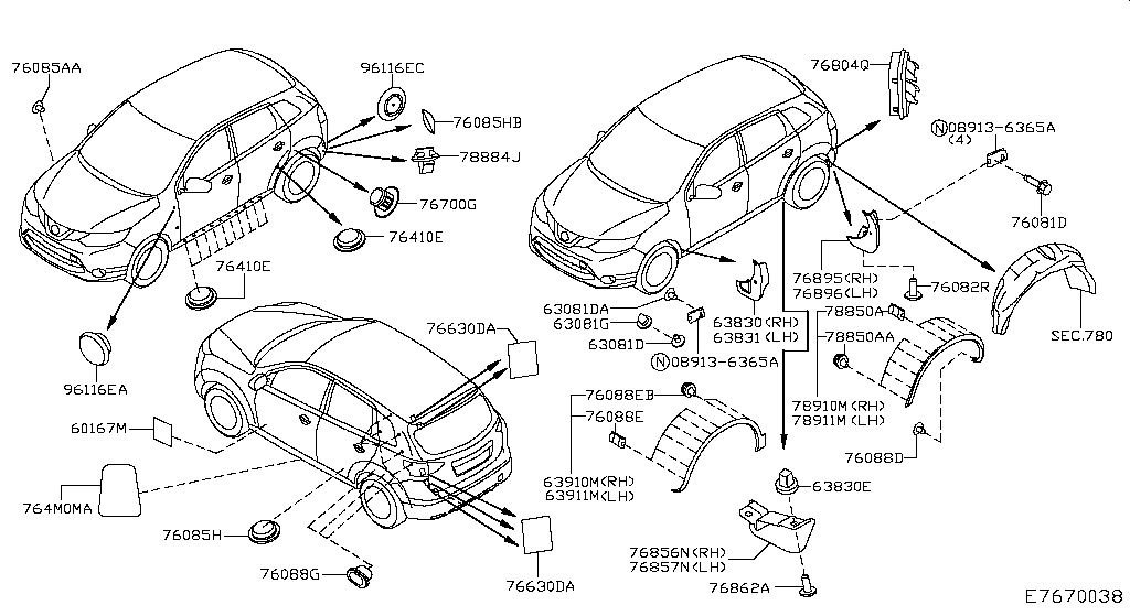 767 - BODY SIDE FITTING на Qashqai J11E Ниссан Кашкай - Запчасти ...