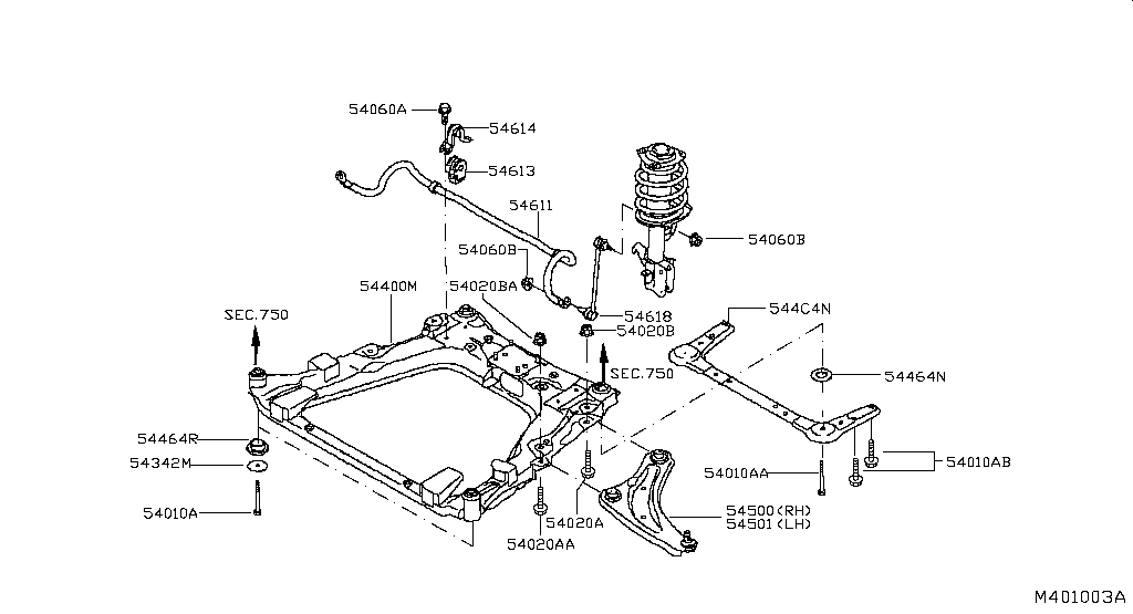 401 - FRONT SUSPENSION for e-NV200 ME0M Nissan e-NV200 - Genuine parts ...