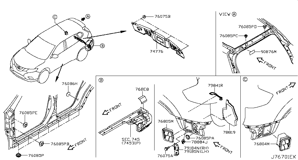767 - BODY SIDE FITTING for X-Trail T32 Nissan X-Trail - Genuine parts ...