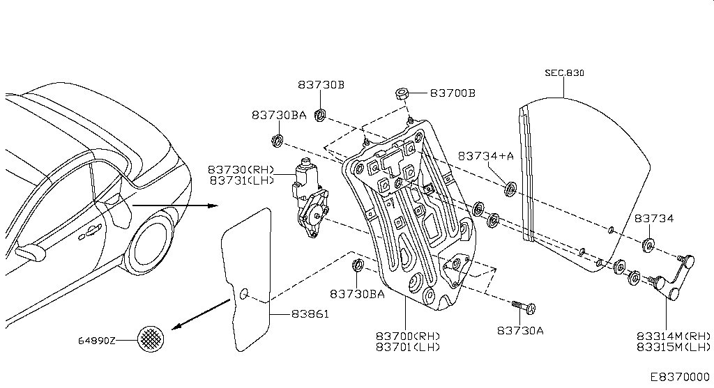 Side window regulator & handle for Nissan Micra C+C CK12E, 04.2006 - 09 ...