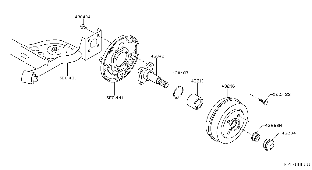 430 - REAR AXLE for Note E11E-RHD Nissan Note - Genuine parts - Amayama