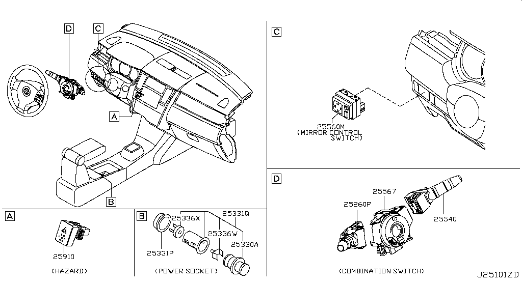 251 - SWITCH for Tiida C11 Nissan Tiida - Genuine parts - Amayama