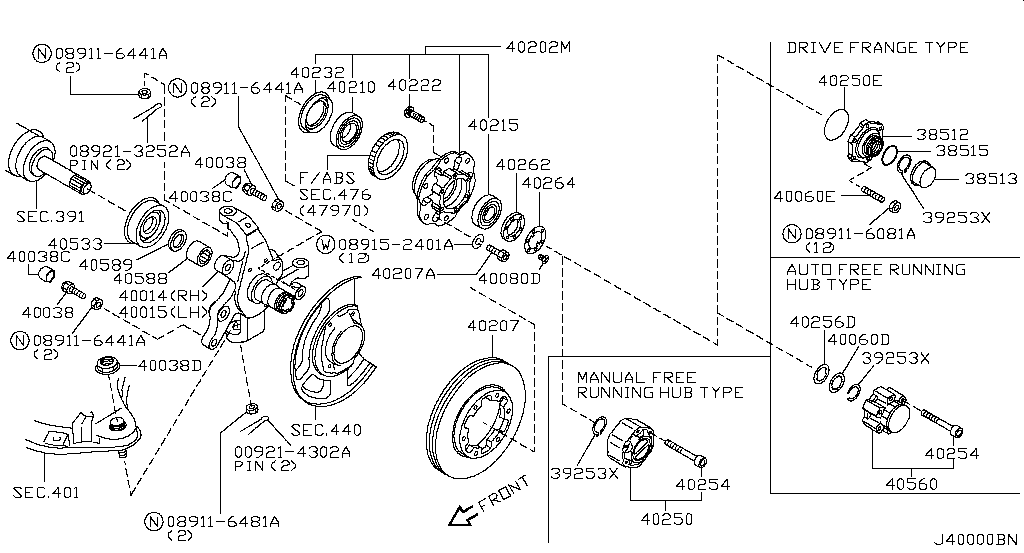 Front axle for Nissan Nissan Truck D22, 09.2005 - 03.2012 STD YD25DDTI ...
