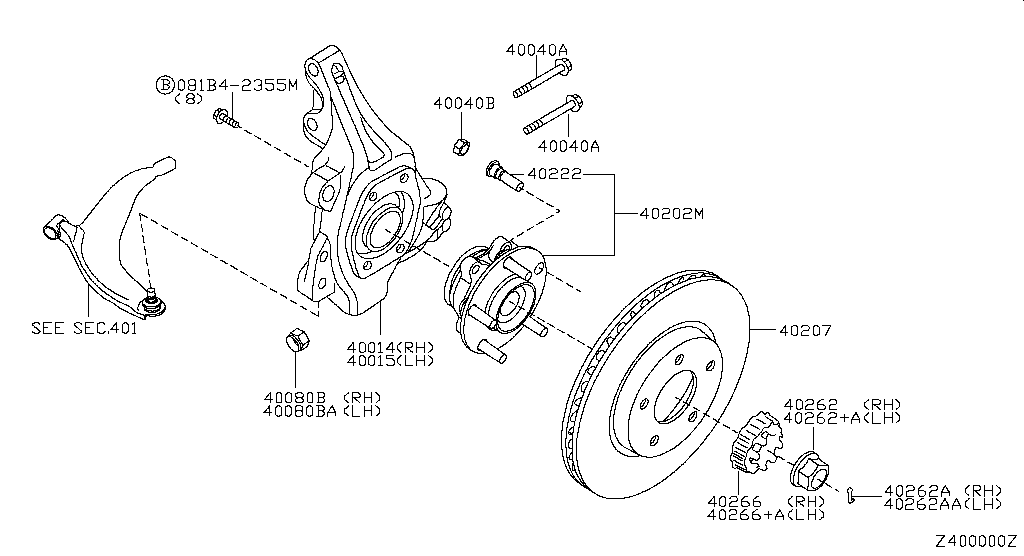 400 - FRONT AXLE for Teana L33Z Nissan Teana - Genuine parts - Amayama