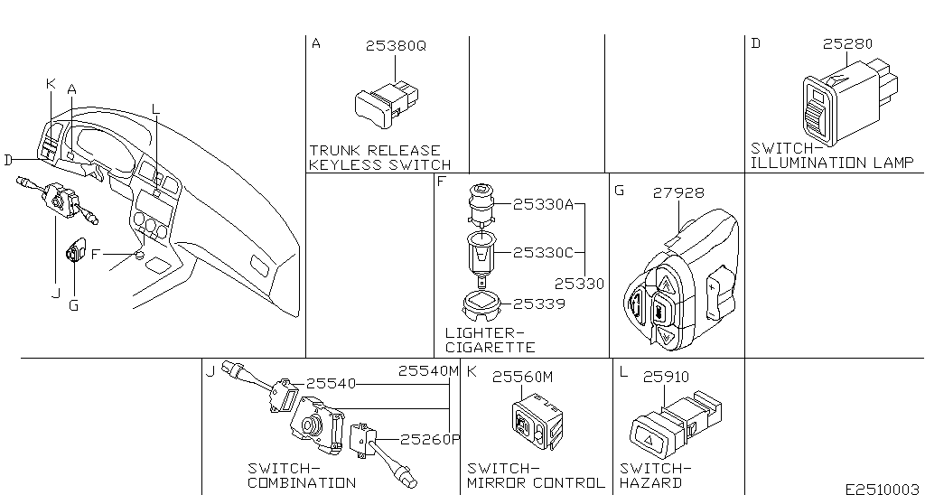 251 - SWITCH for Primera P11E Nissan Primera - Genuine parts - Amayama