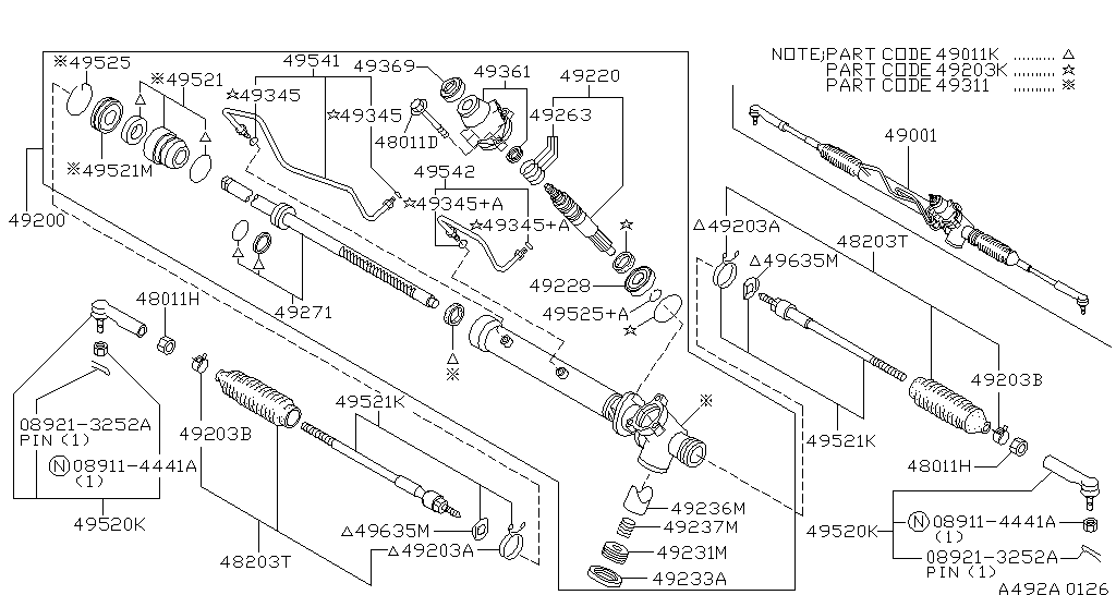 Power steering gear for Nissan Pathfinder R50, 12.1995 - 08.1996 SE ...