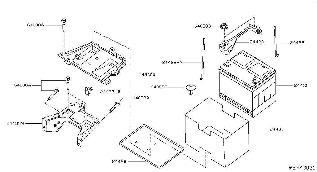 244 - BATTERY & BATTERY MOUNTING for Pathfinder R52 Nissan Pathfinder ...
