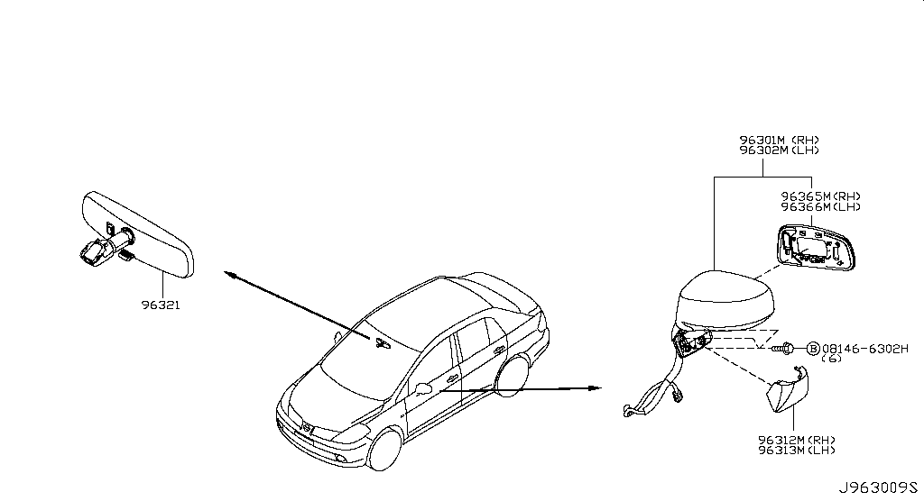 Rear view mirror for Nissan Tiida Latio SC11, 08.2005 - 06.2008 BP ...