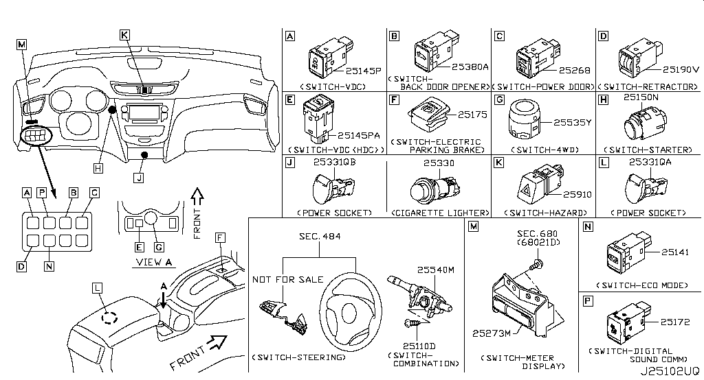 251 - SWITCH for X-Trail T32 Nissan X-Trail - Auto parts - Amayama
