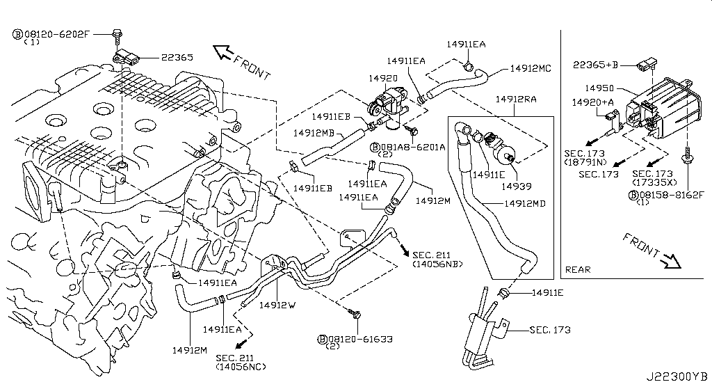 223 - ENGINE CONTROL VACUUM PIPING for Infiniti G35 / 37 / 25 Sedan V36 ...