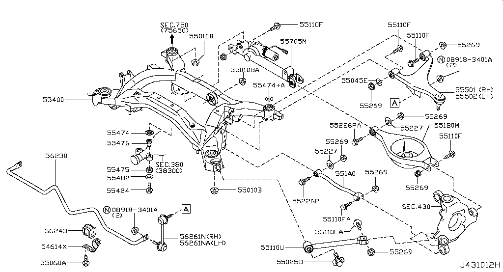 Rear suspension for Infiniti M35 / 45 Y50, 12.2007 - 05.2010 UPPER ...