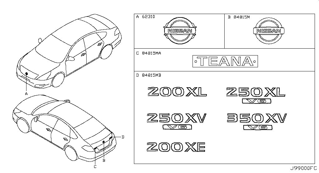 990 - EMBLEM & NAME LABEL for Teana J32-RHD Nissan Teana - Auto parts ...