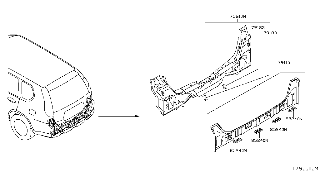 790 - REAR,BACK PANEL & FITTING for X-Trail T31N-RHD Nissan X-Trail ...
