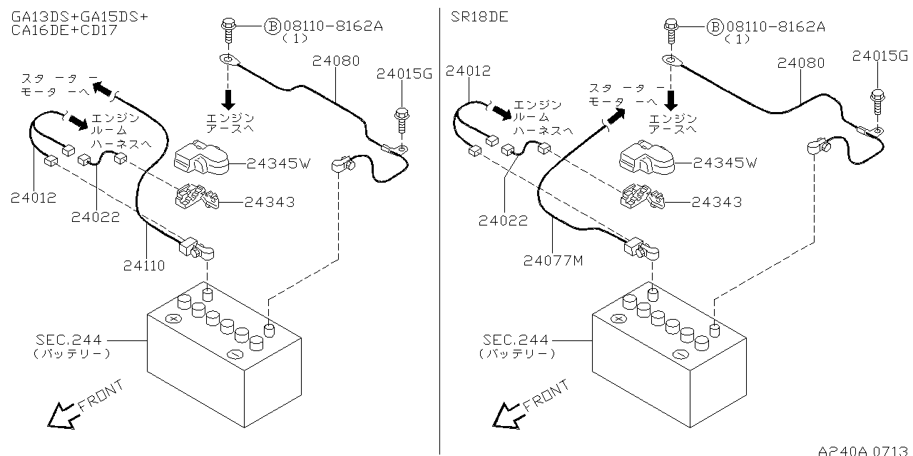 Wiring (denso) for Nissan Sunny B13, 01.1990 - ... GT/S SR18DE AT ...