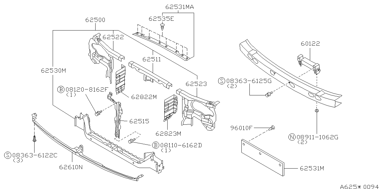 625 - Front apron & radiator core support for Pulsar RNN14 Nissan ...