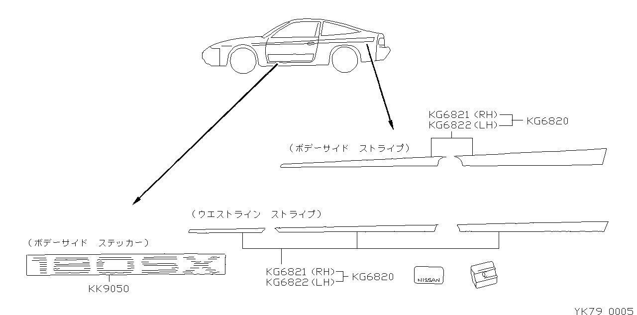 Stripe, sticker for Nissan 180SX RS13, 08.1996 - ... TYPES/G SR20DE MT ...