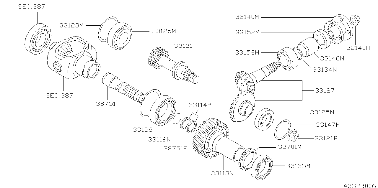 Transfer gear for Nissan Bluebird U13, 09.1991 - ... SSSA SR18DE AT ...