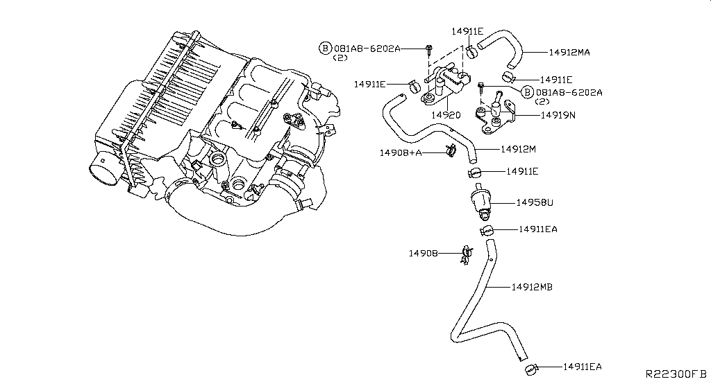 Engine control vacuum piping for Nissan Frontier D40, 08.2010 - 08.2011 ...