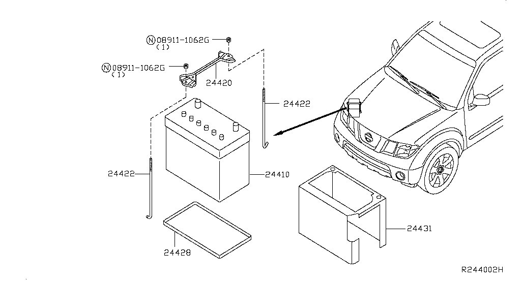 244 - BATTERY & BATTERY MOUNTING for Frontier D40 Nissan Frontier ...