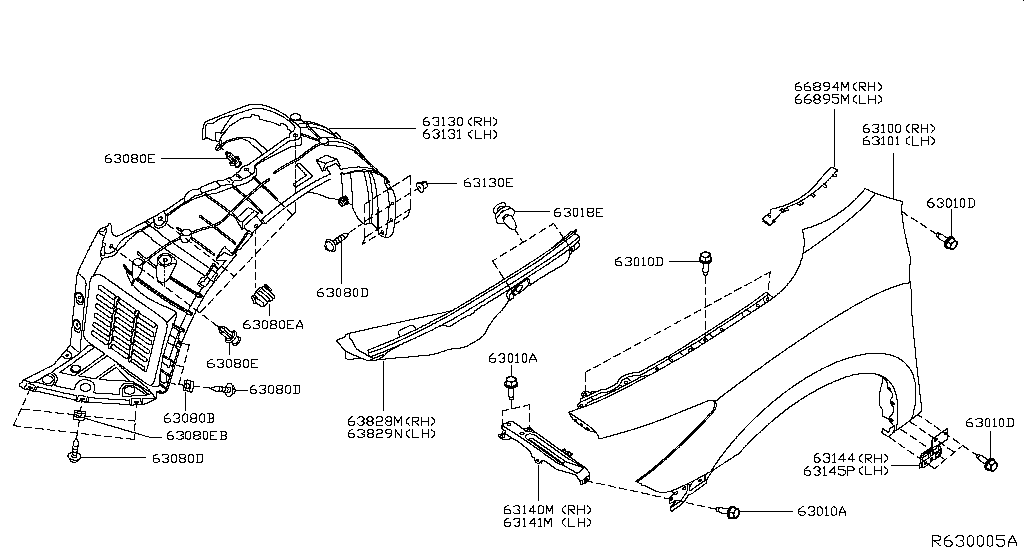 630 - FRONT FENDER & FITTING for Infiniti QX60 L50HV Nissan Infiniti ...
