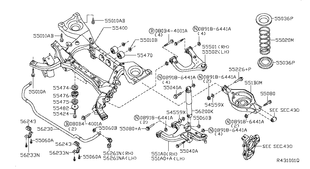 Rear suspension for Nissan Pathfinder R51, 07.2008 - 08.2010 SE VQ40DE ...